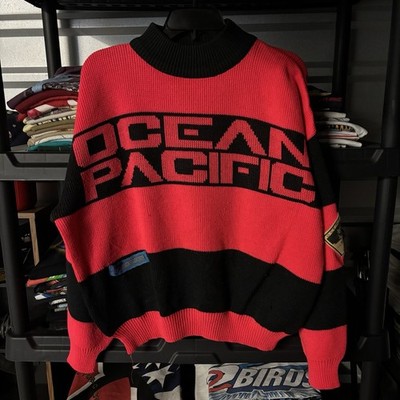 Vintage 90s Ocean Pacific Spell Out Knit Vibrant Pink/Red Surfwear Surf ...