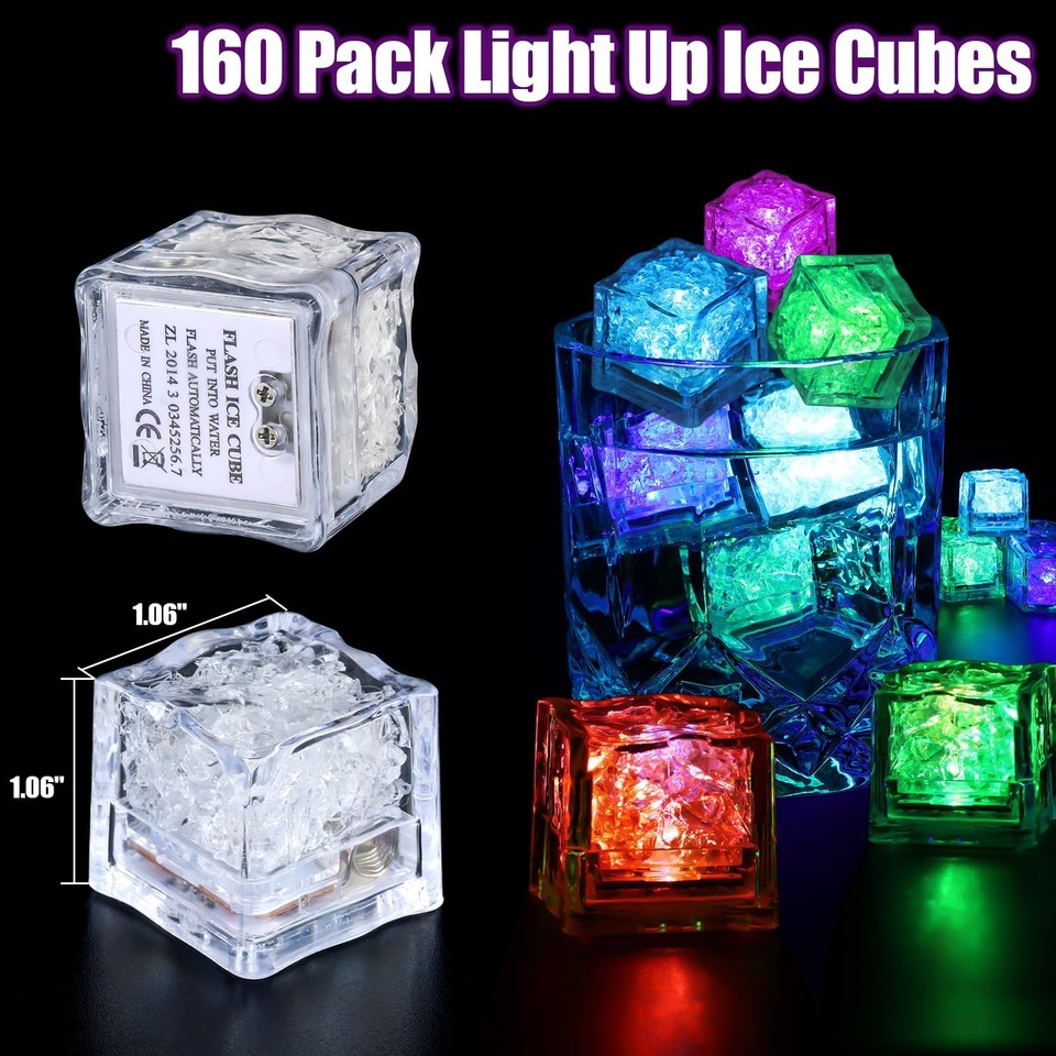 160 Pack Light Up Ice Cubes for Drinks, Led Ice Cubes with Color ...