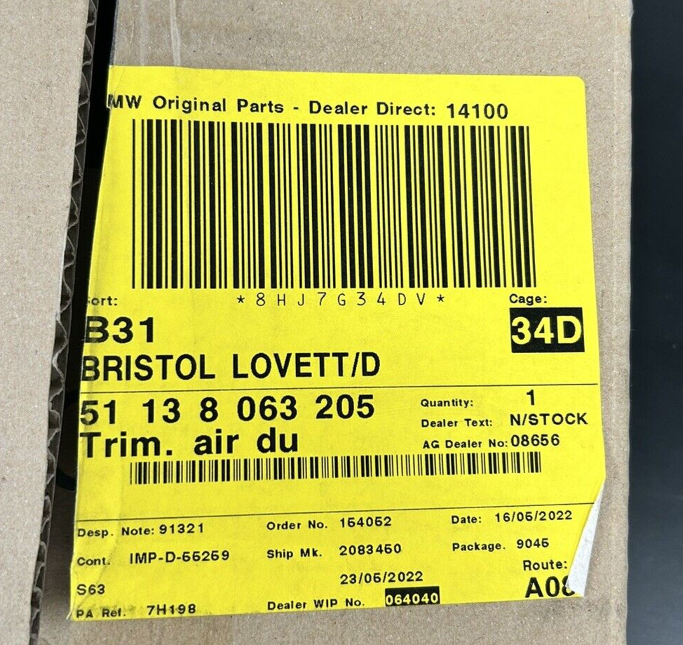 Genuine BMW F90 5 Series M5 Black Passenger Air Duct Wing Trim 8063205 ...