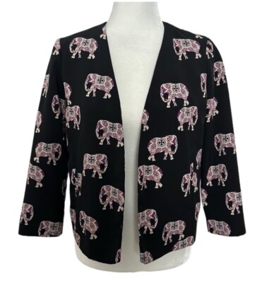 ASOS Black Purple Elephant Print Jacket Edge To Edge Front Size 4P | eBay