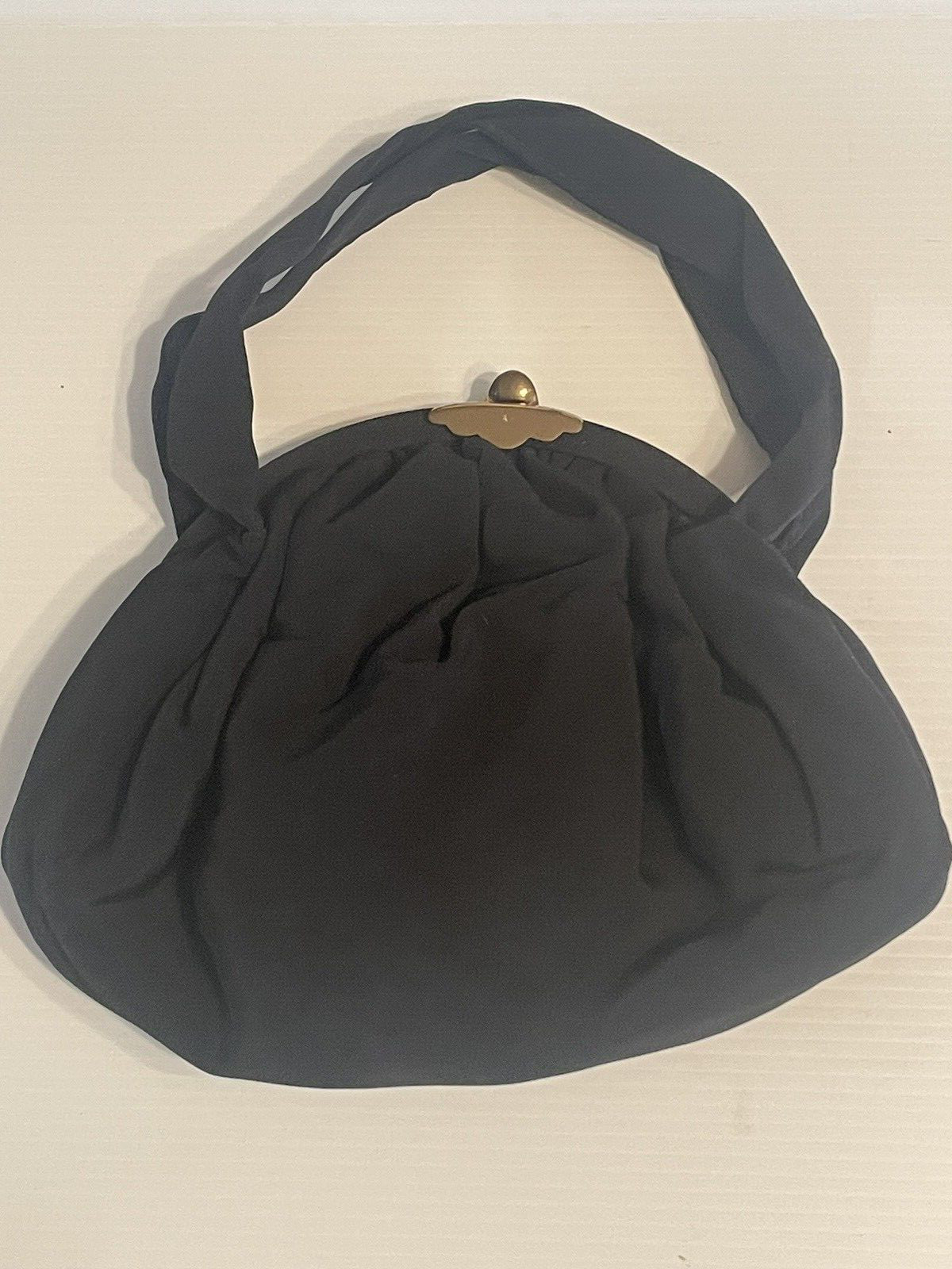 VINTAGE 1940's BLACK Rayon Gold Frame HANDBAG PURSE w… - Gem