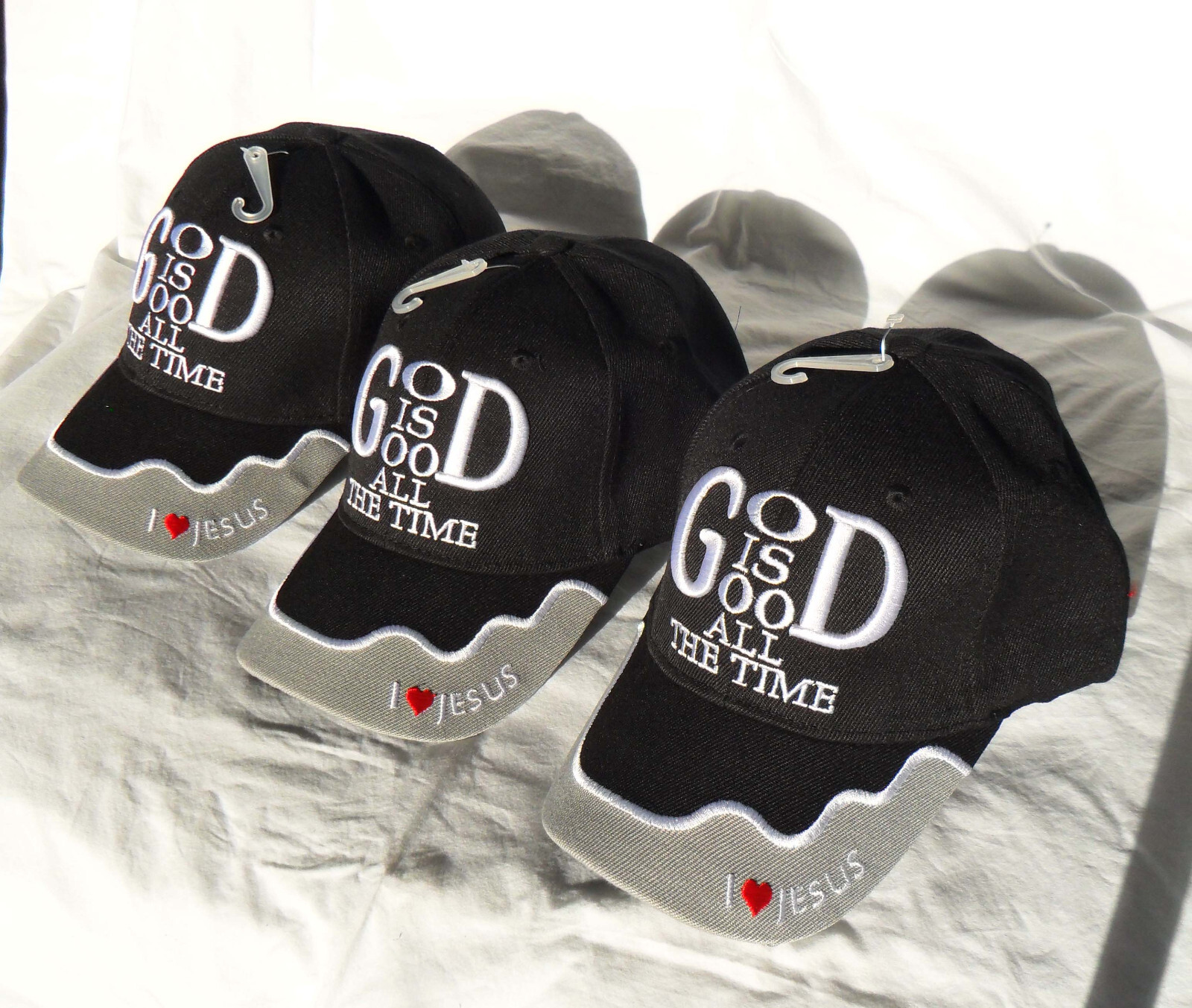 3 Pack God Is Good BLACK CHRISTIAN HAT BASEBALL CAP Great way to share ...