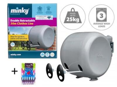 30m MINKY RETRACTABLE CLOTHES OUTDOOR REEL WASHING LINE 800474406786 ...
