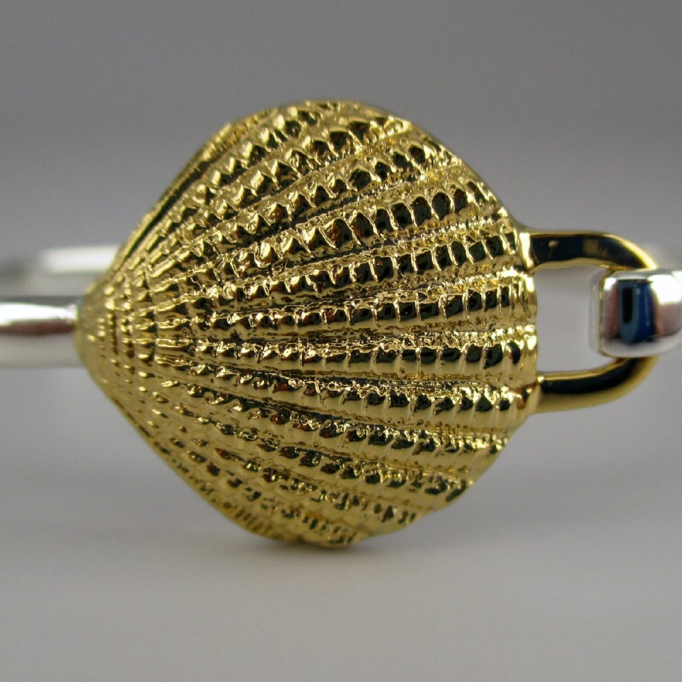 Sterling Silver Gold Vermeil Scallop Shell Bangle Charm Bracelet Beach ...