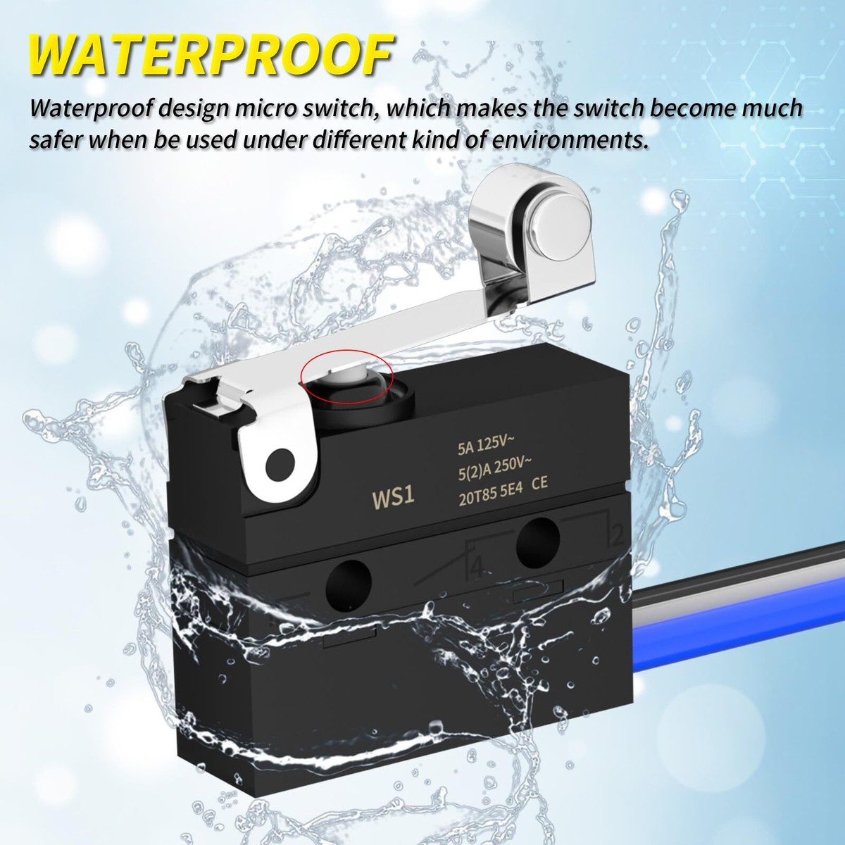Adjustable 12 Volt Micro Switch 10A 125/250V IP67 3 Pin SPDT Micro