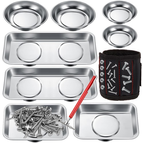 10 Pcs Magnetic Trays Set Includes 8 Round and Rectangular Magnet Tool ...