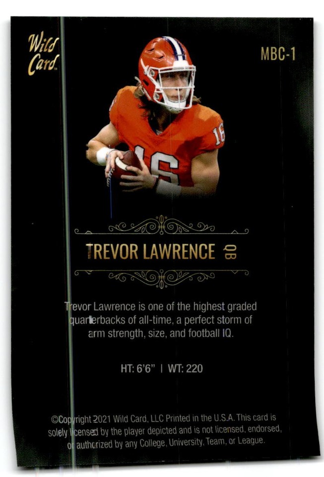 2021 Wild Card Matte White #MBC-1 Trevor Lawrence Black Clemson Tigers ...