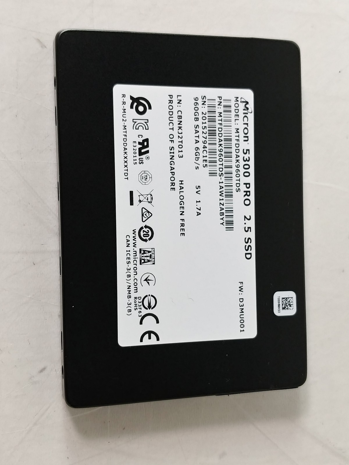 Micron 5300 PRO MTFDDAK960TDS 960 GB SATA III 2.5 in Solid State Drive ...