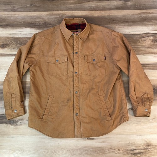 Craftsman Men Large Tan Canvas Plaid Fleece Lined Work Shirt Jacket ...