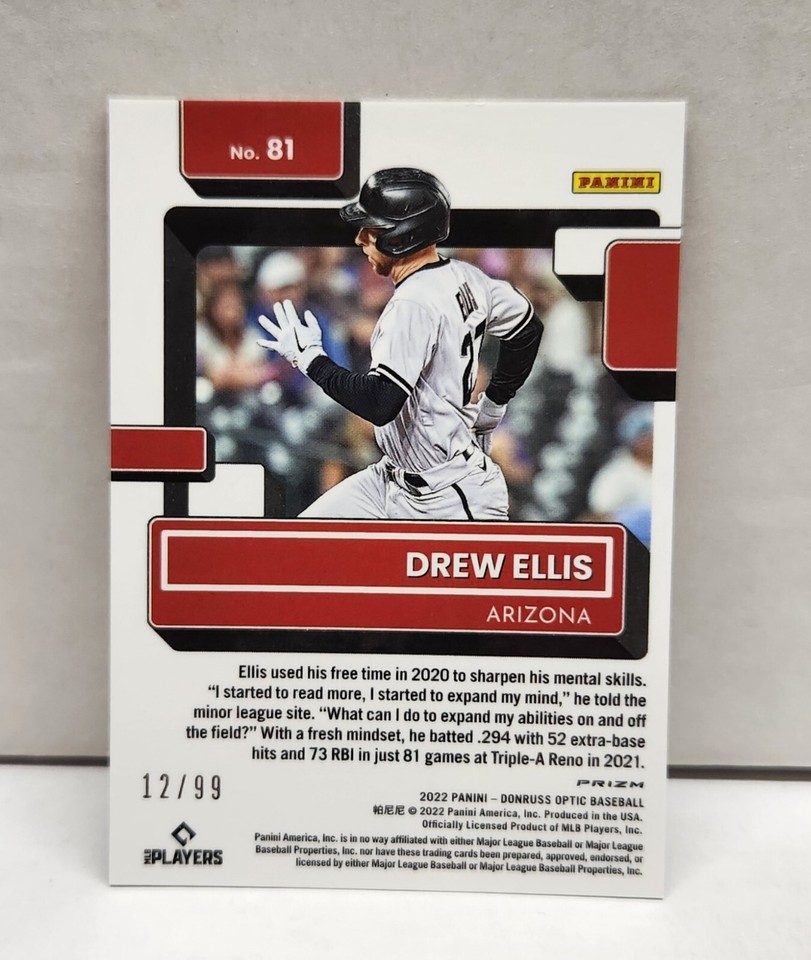 DREW ELLIS 2022 Optic RED DRAGON PRIZM ~ ROOKIE #'d /99 ~ DIAMONDBACKS ...