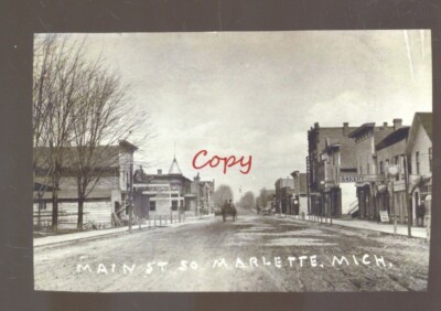 REAL PHOTO MARLETTE MICHIGAN DOWNTOWN MAIN STREET SCENE POSTCARD COPY ...