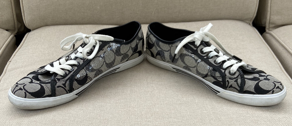 COACH Kameron Signature Logo Sneakers Black Sequined … - Gem