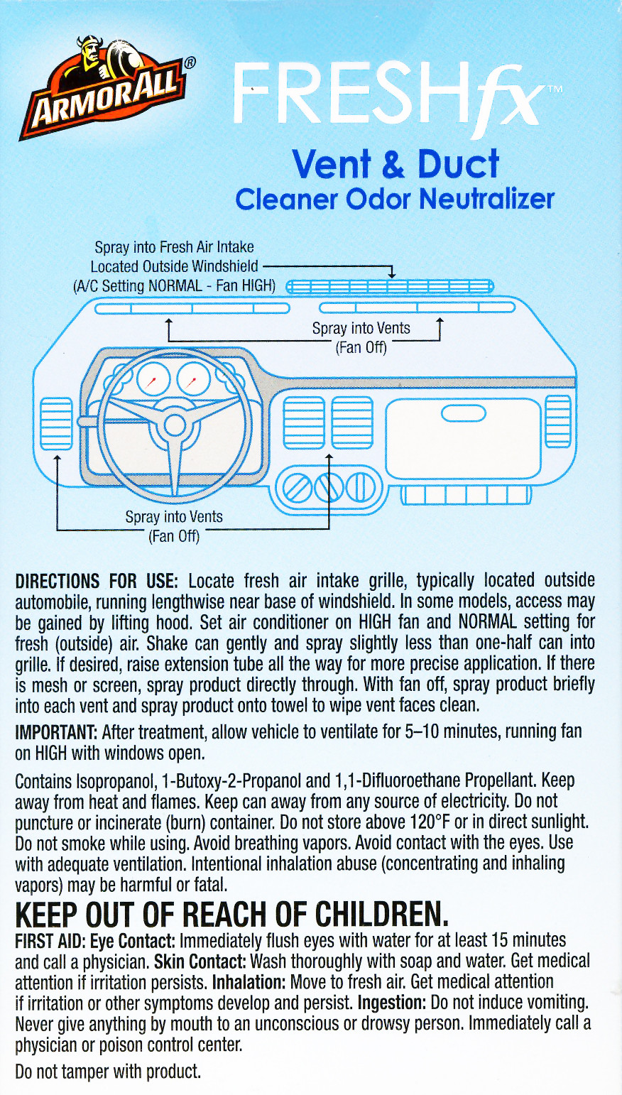 Armor All CAR VENT & DUCT CLEANER ODOR NEUTRALIZER AUTOMOTIVE HVAC AC ...