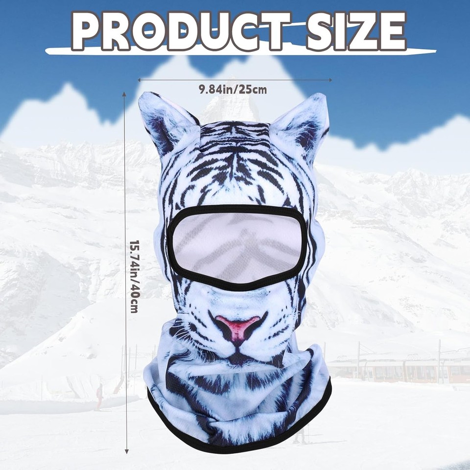 Tiger Ski Balaclava Mask with Ears, 3D Funny Animal Shiesty for Raves ...