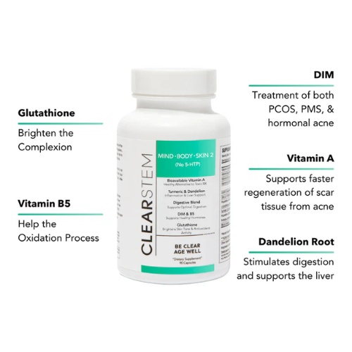 CLEARSTEM MINDBODYSKIN – DIM Supplement for Hormonal Acne, 90 Capsules ...