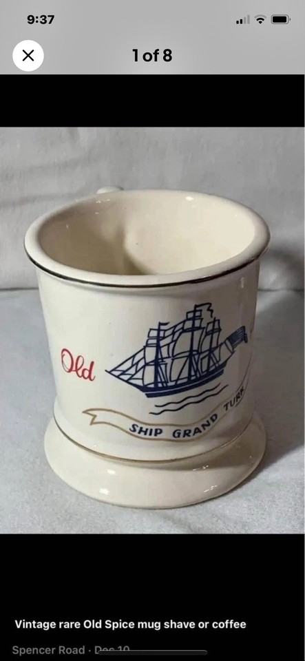 Old Spice Vintage Shaving Mug Sail Clipper Ship Shulton Gold Trim Rare ...