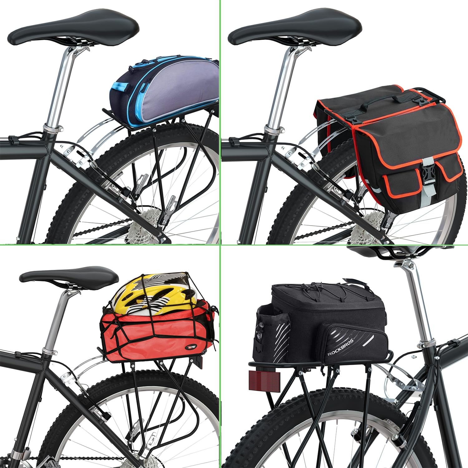 Bike Cargo Rack w/Bungee Cargo Net & Reflective Logo Universal ...
