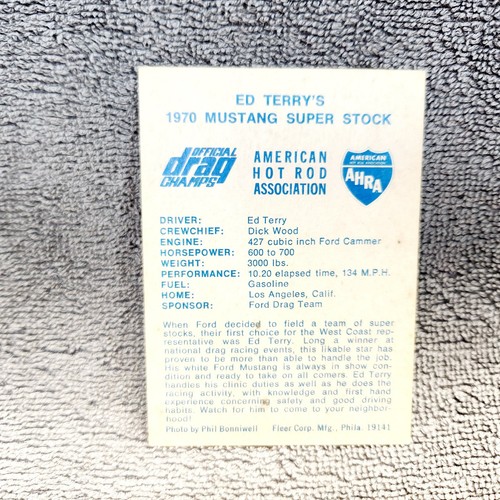 Vintage 1971 AHRA Drag Racing Card. Ed Terry's 1970 Mustang Super Stock ...