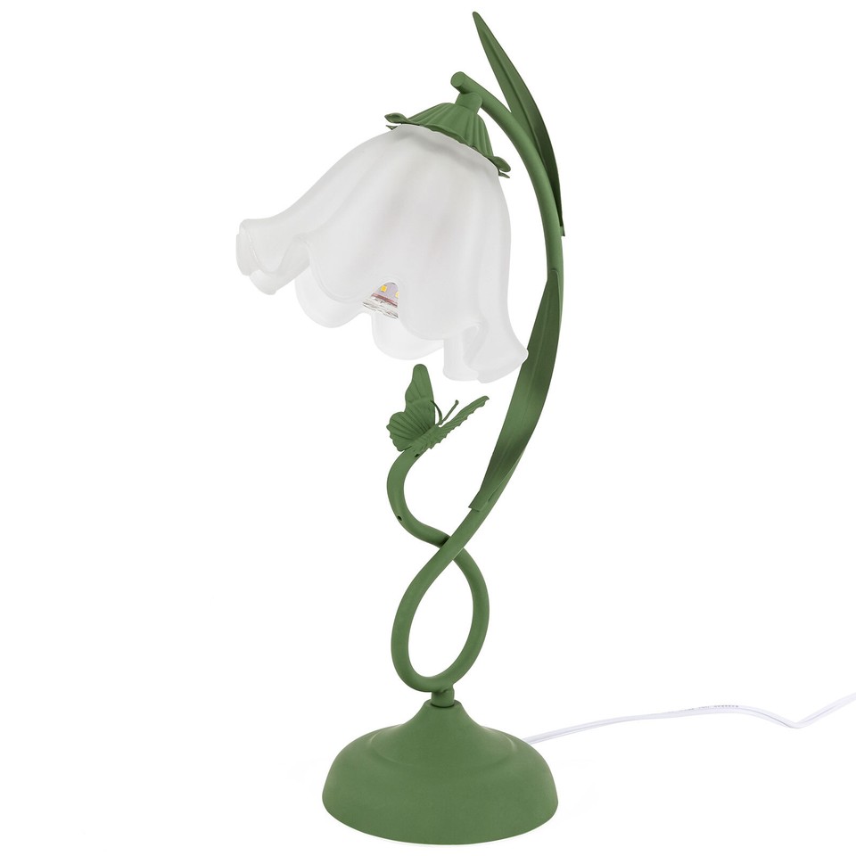 Table Lamp Flower Shape Glass Bedside Desk Light Fixture Green Reading ...