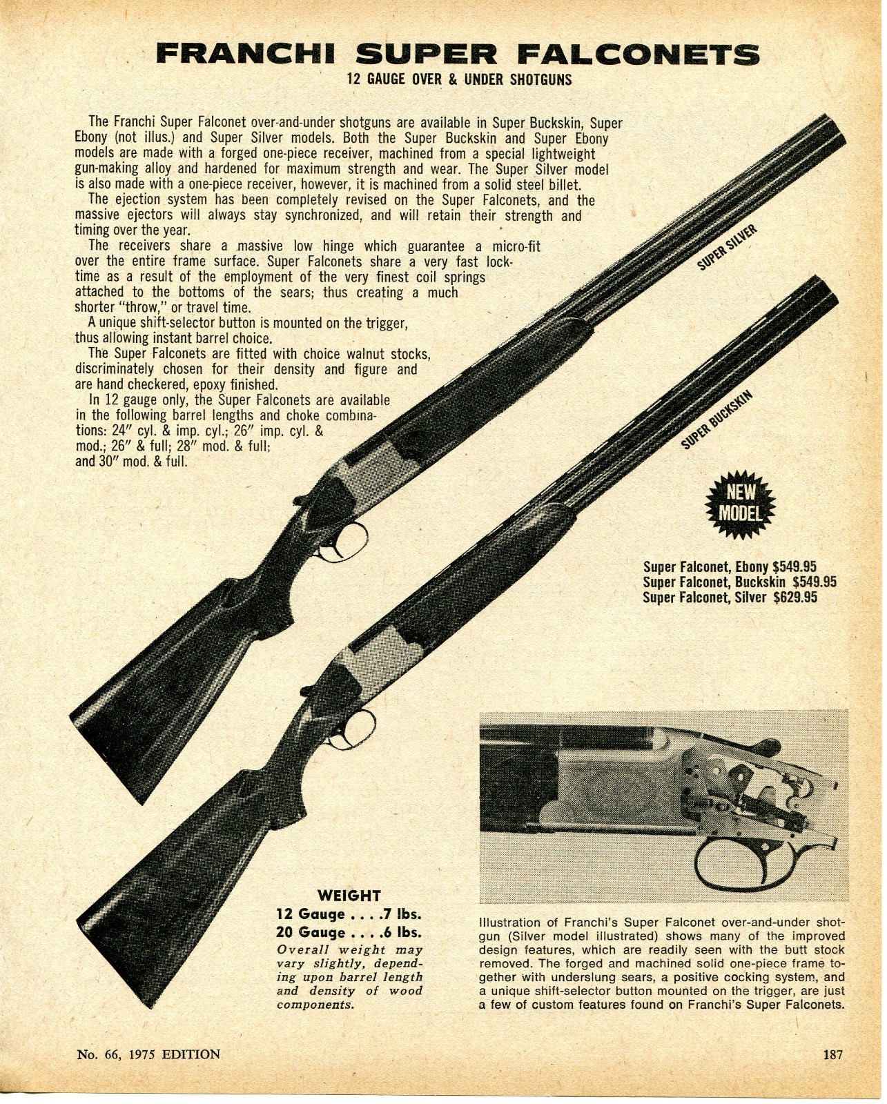 1975 Print Ad of Franchi Falconet Super Silver Buckskin Over & Under O ...