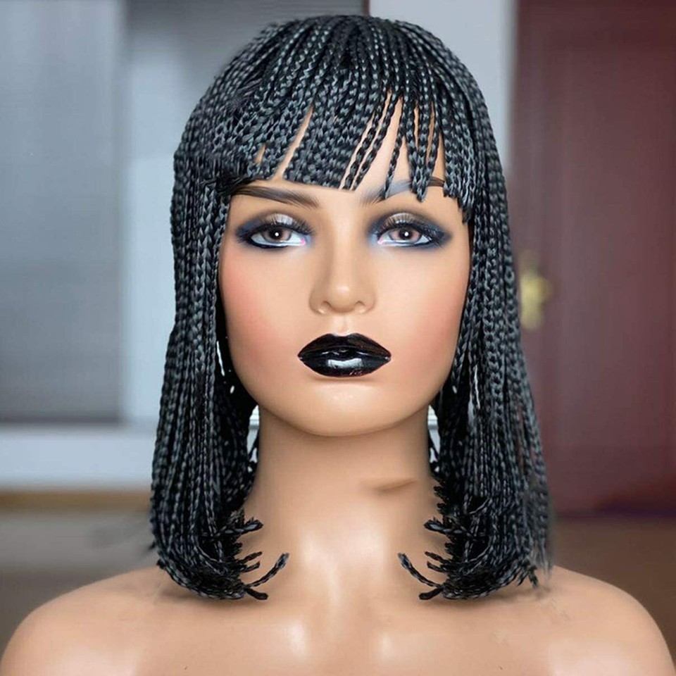 Black Short Bob With Bangs Synthetic Heat Resistant Hair Afro Box ...