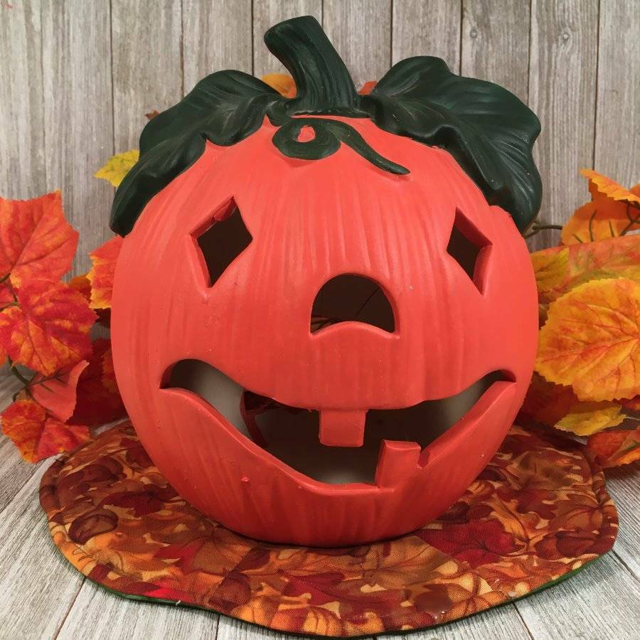 Vtg Light Up Ceramic Pumpkin JackOLantern Candle Tea Light Votive ...