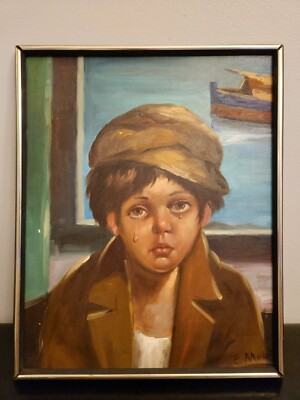 Erbert Mule Original Painting Oil On Canvas Vintage Sad Child Crying ...