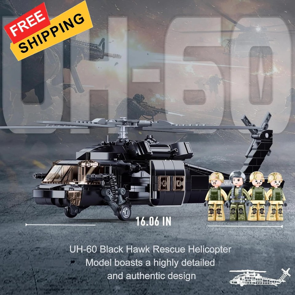UH-60 Black Hawk Helicopter Building Set 692pcs Army Model Kit with ...