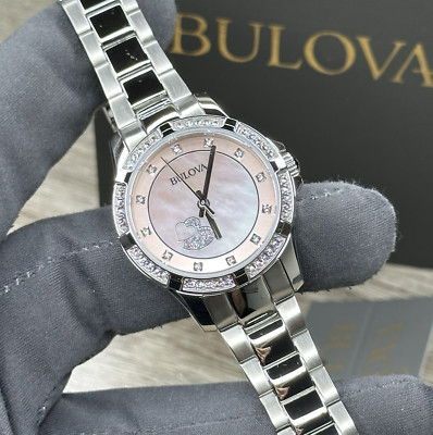 NEW Bulova Classic Crystals Accents Pink MOP Dial Women's Watch 30mm ...