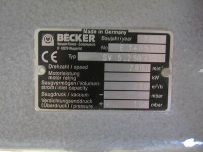Becker SV 5250, 2800 RPM, 160 Mbar, 250 m3/Hr | eBay