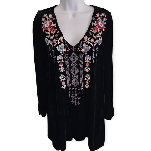 Johnny Was Velvet Tunic Dress Black Embroidered Oversized XS | eBay