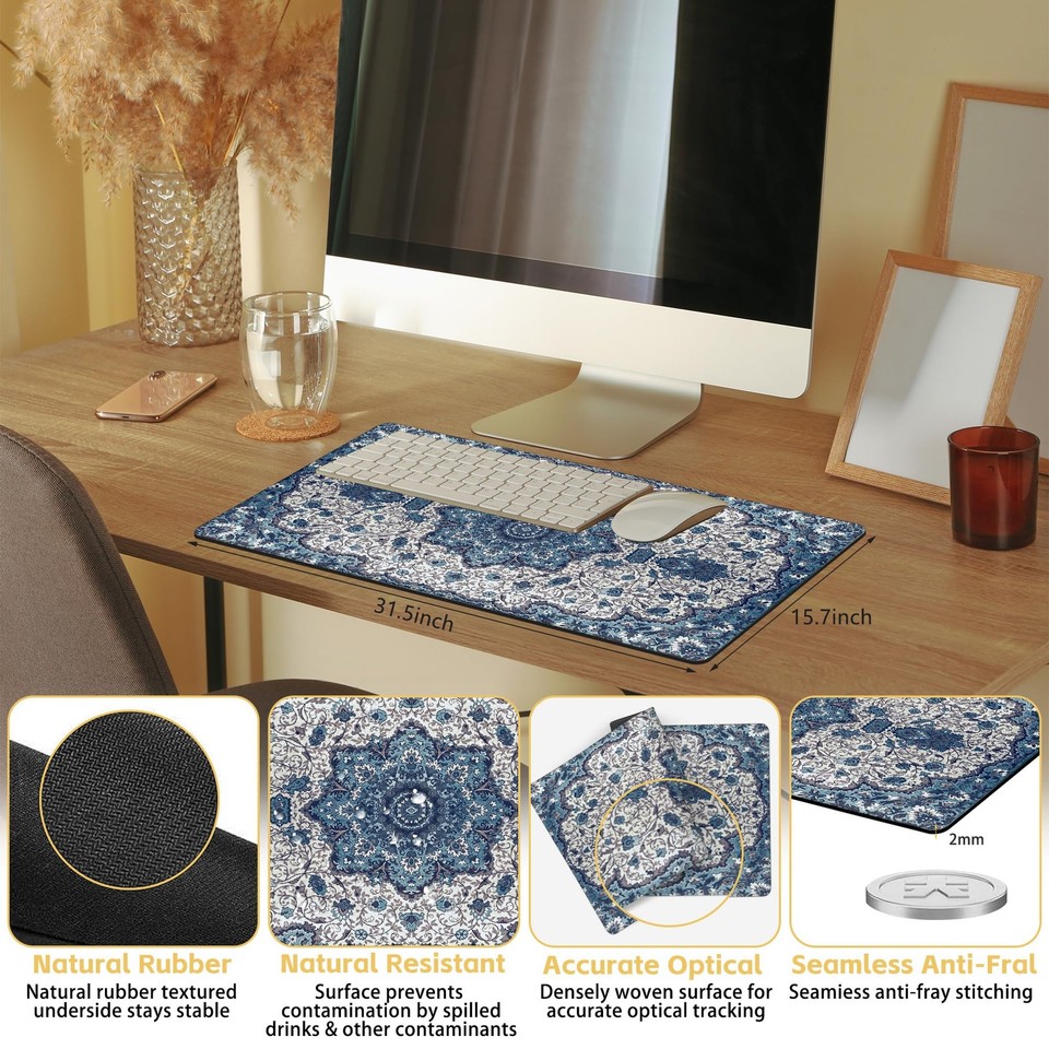 Large Gaming Mouse Pad Blue Boho Rug Texture Desk Mat Mouse Pad ...