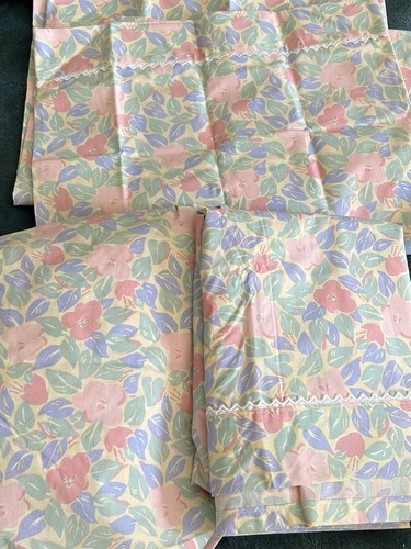 Vtg 80's Laura Ashley Lace Trim Pastel Floral Twin 4 Pc Sheet Set USA ...