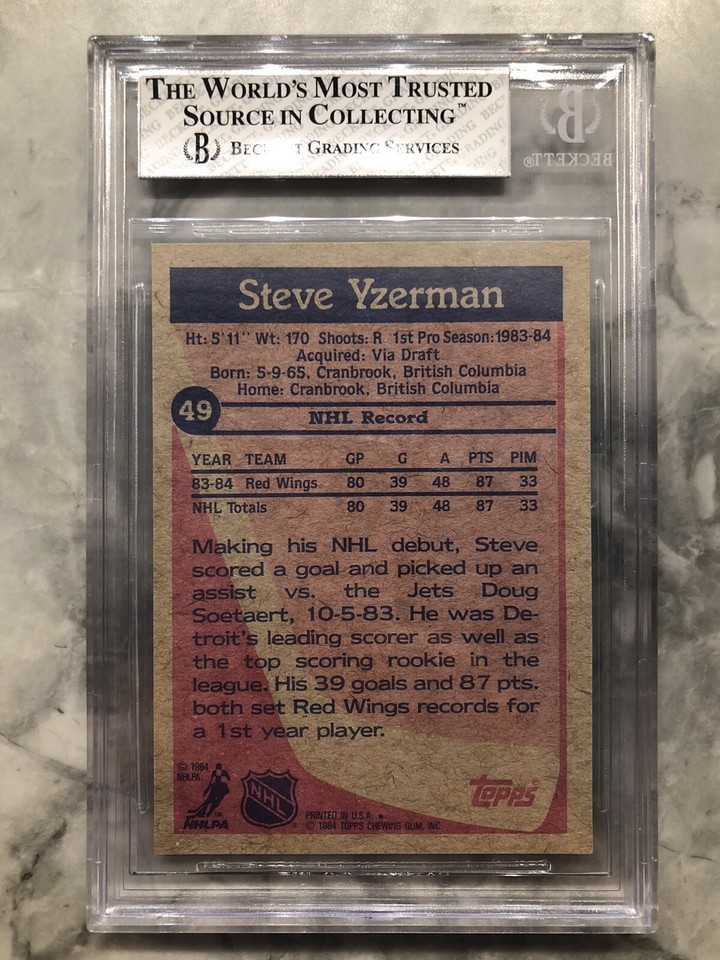 1984 Topps Hockey #49 Steve Yzerman Red Wings RC Rookie HOF BGS 8 NM ...