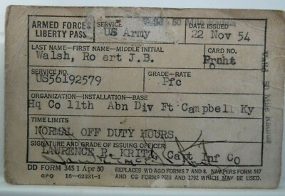 Vtg 1954 U.S. Army Armed Forces LIBERTY PASS | eBay