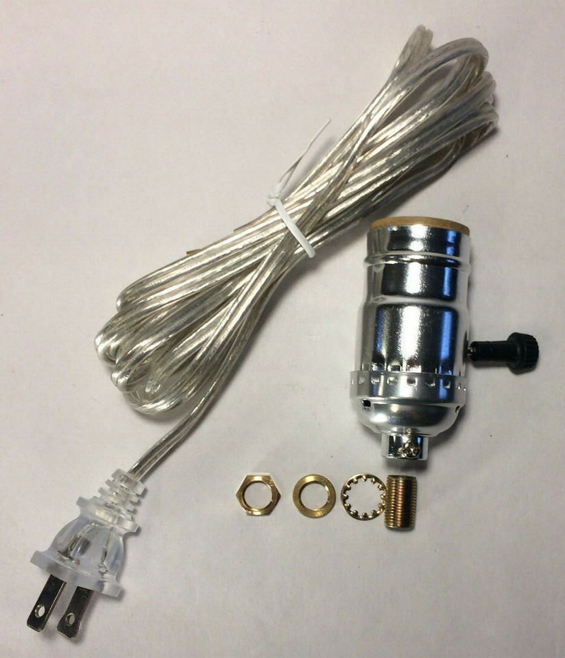 Vintage Table Lamp Rewiring Kit w/ Nickel Plated 3-Way Socket, Clear ...