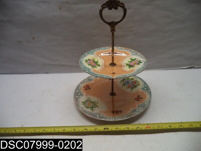 2 Tier Plate Stand with Flowers and Decorative Trim | eBay