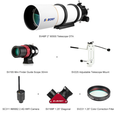 SVBONY SV48P 2'' 90500 Telescope Refractor OTA Set for Planetary ...