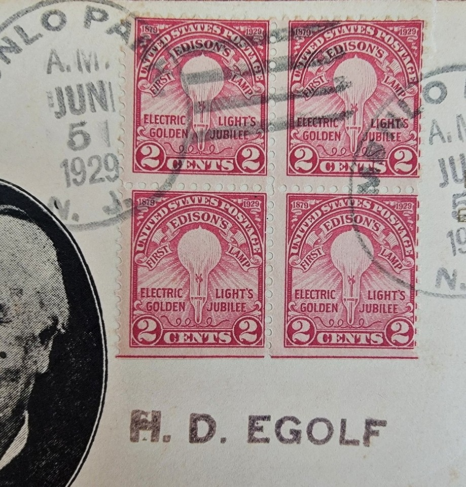 1929 Scott #654 Edison 2¢ FDC Block of 4 - Menlo Park Egolf cachet | eBay