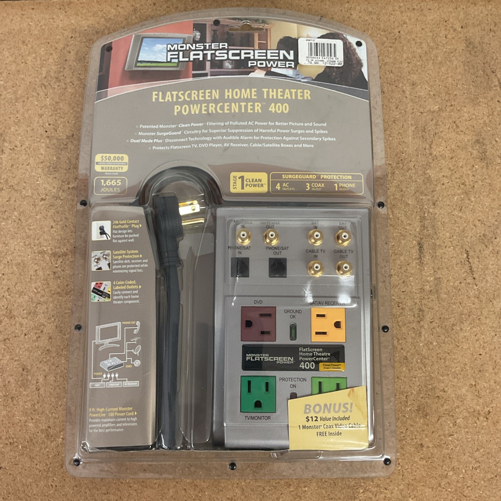 MONSTER Flatscreen Home Theater Power Center 400 Surge Protector 1665J ...