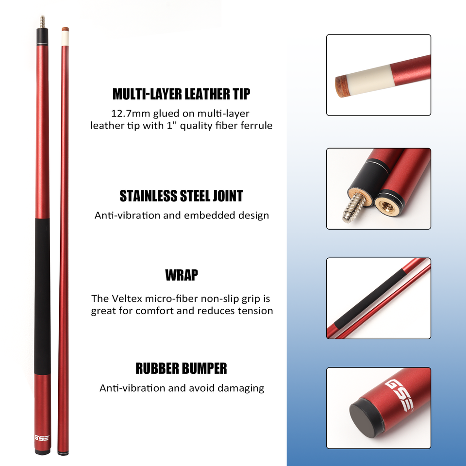 RED 58" 2-Piece Fiberglass Graphite Composite House/Bar Billiard Pool ...