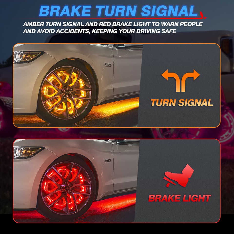 MICTUNING 4x 15" Inch Wheel Ring Lights 2-Row RGB-IC Dream Color Car ...