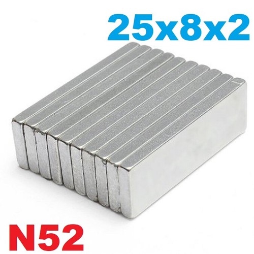 Strong Magnets 25x8x2 mm N52 grade neodymium block small thin rectangle ...