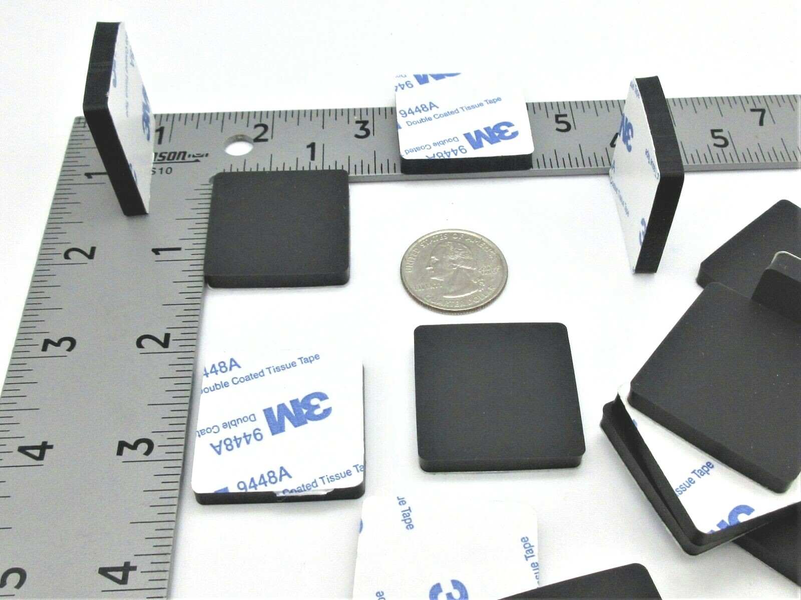 1 1/4” Square Rubber Bumpers 3/16" Thick 3M Adhesive Various Pack Sizes ...