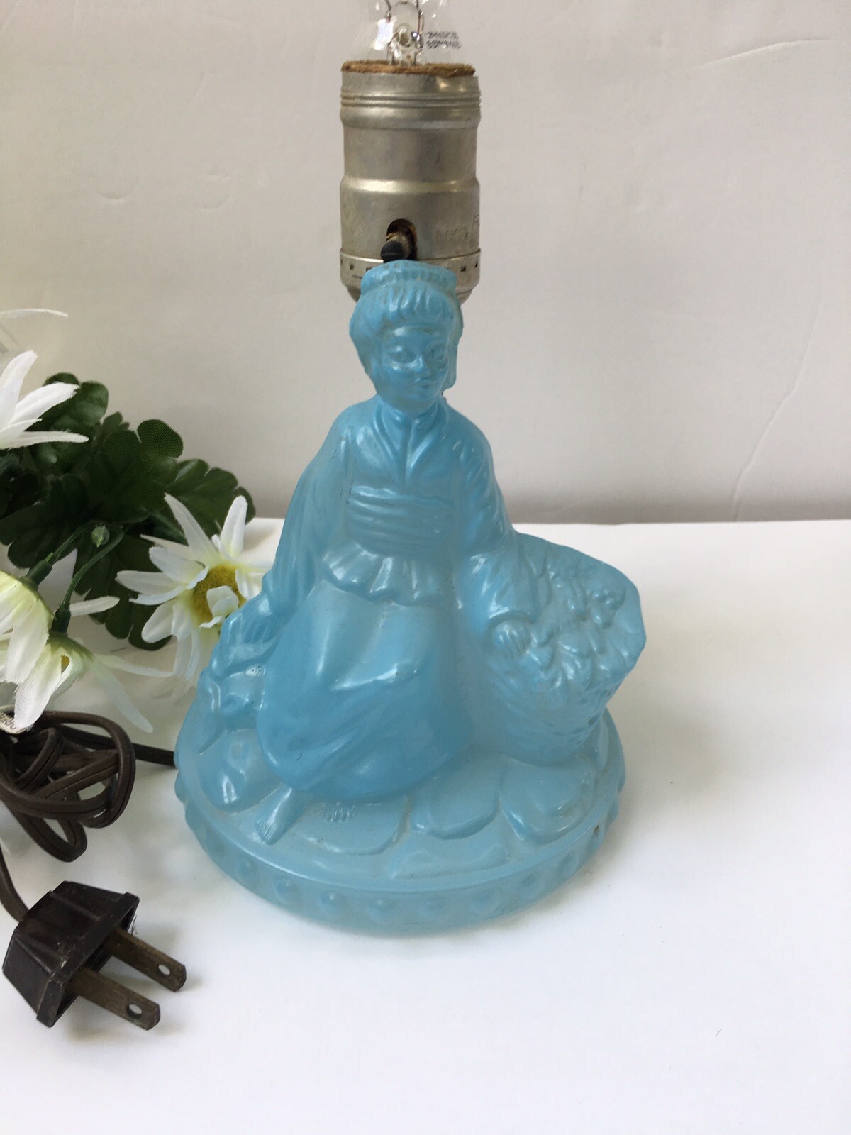 Vintage Art Deco Blue Glass Lady Lamp Bedroom Vanity | eBay