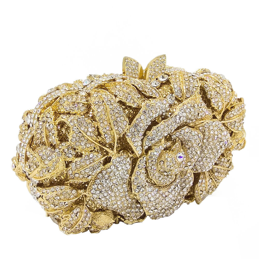 Women Metal Floral Clutches Wedding Party Bag Flower Rose Handbag | eBay