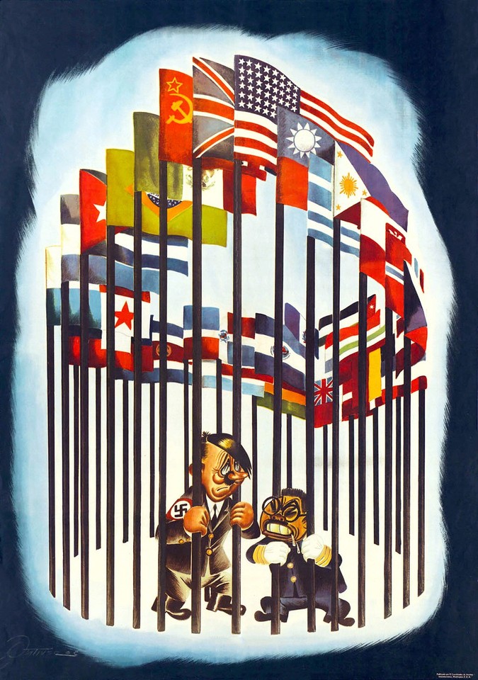 WWII Propaganda Poster c1940s - Axis Leaders Behind Bars - Multiple ...
