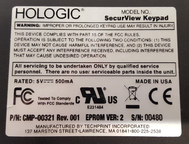 Hologic SecurView Keypad Cmp-00321 Diagnostic Workstation Controller 2d ...