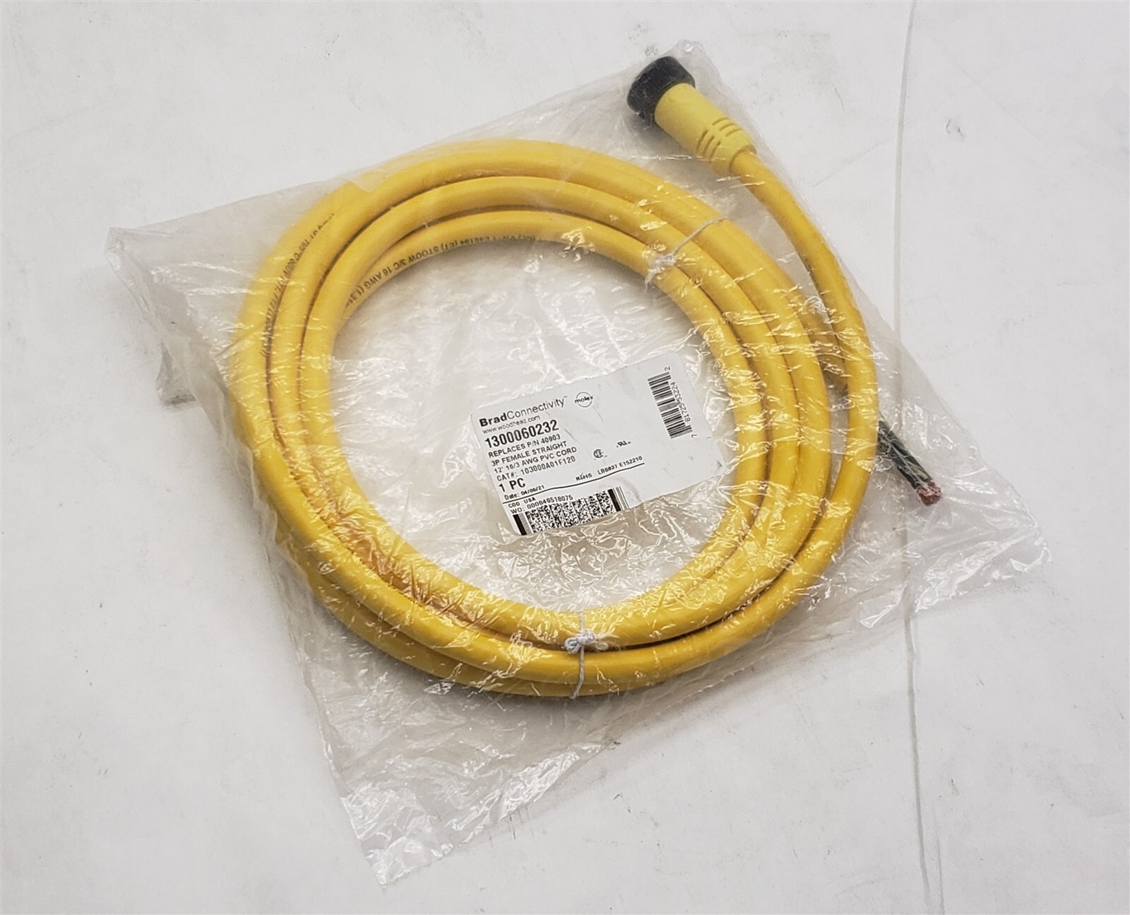 BRAD CONNECTIVITY 1300060232 40903 3P FEMALE STRAIGHT 12' 16/3 103000A01F120 NEW | eBay