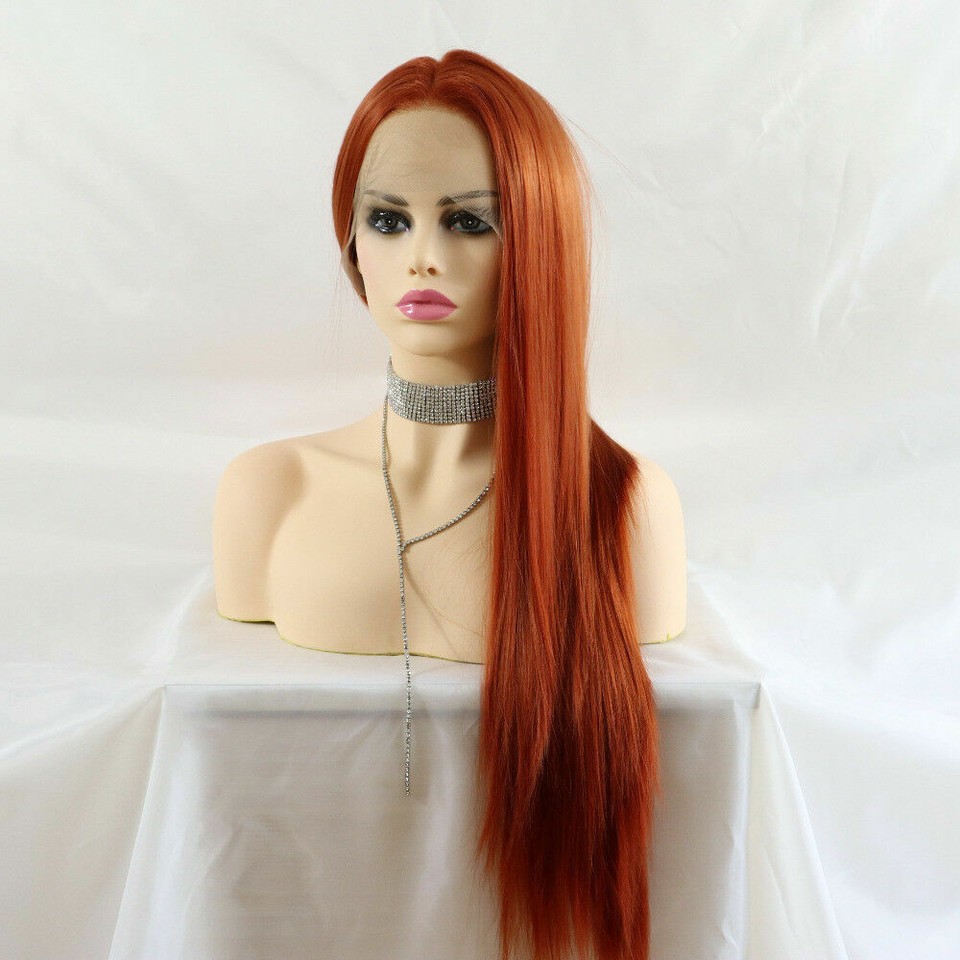 Women Fashion Synthetic Orange Ginger Lace Front Wigs Long Straight ...